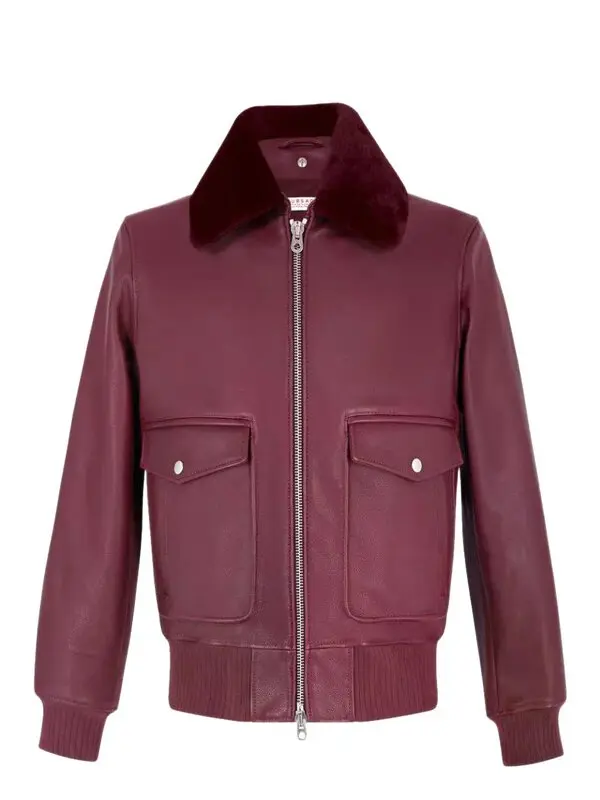 FURSAC Shearling-collar Leather Jacket - Red