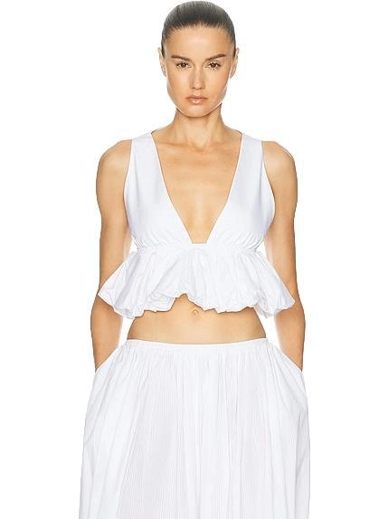 Alaïa Peplum Openwork Crop Top - Blanc