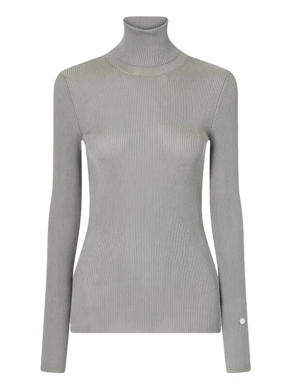 Stella McCartney Shiny Ribbed Turtleneck Sweater - Silver