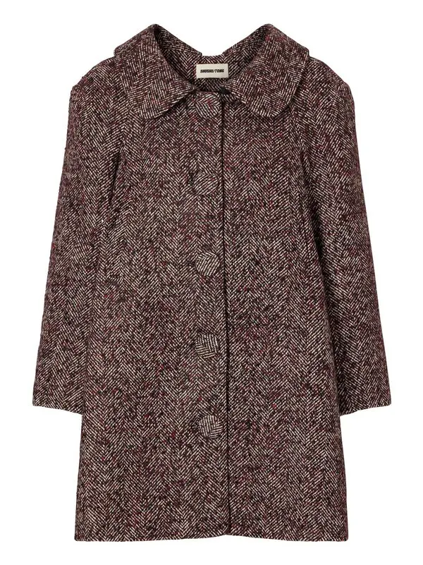 SHUSHU/TONG Wool-blend Herringbone Long Coat - Burgundy
