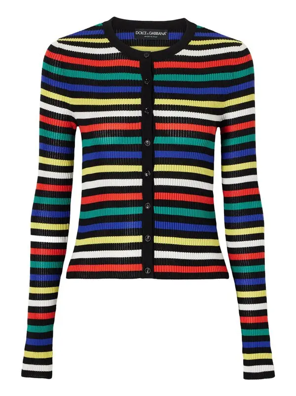 Dolce & Gabbana Ribbed Striped Silk Cardigan - Multi
