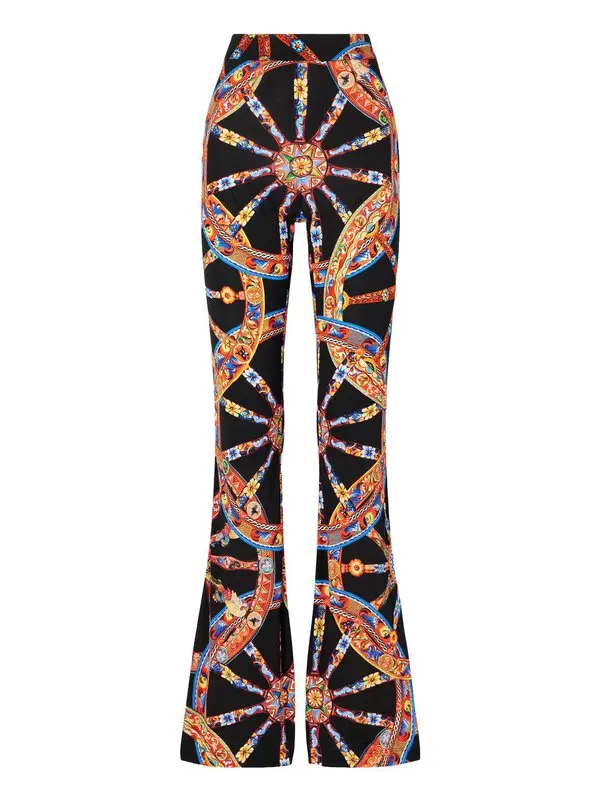 Dolce & Gabbana Organza Carretto Printed Flared Crepe Trousers - Multi