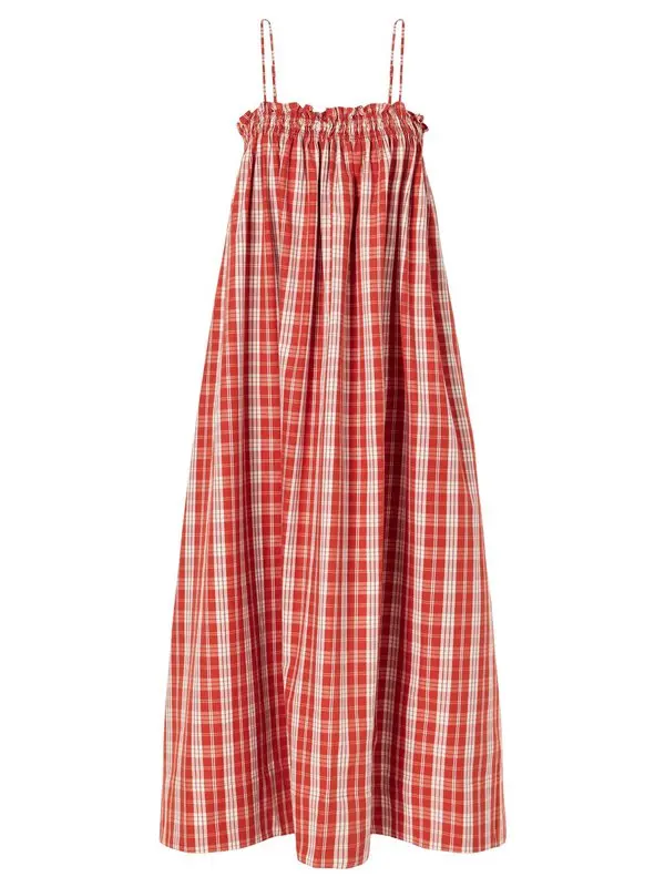 Faithfull The Brand Checked Cotton Midi Dress - Red