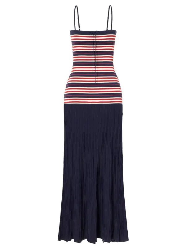 Faithfull The Brand Doris Bow-detailed Striped Cotton-blend Maxi Dress - Blue