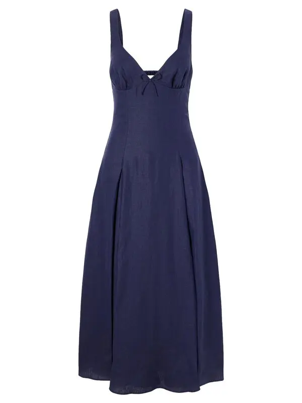 Faithfull The Brand Bow-detailed Linen Midi Dress - Blue