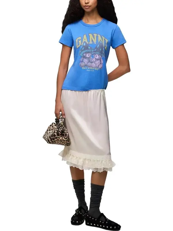 GANNI Frill Satin Skirt - Neutrals