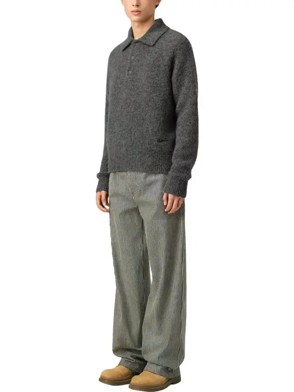 AMI Paris Wool And Alpaca Polo With Embroidery - Grey