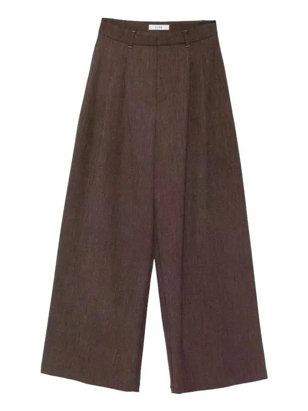 ELEH Pleated Wide-leg Trousers - Brown
