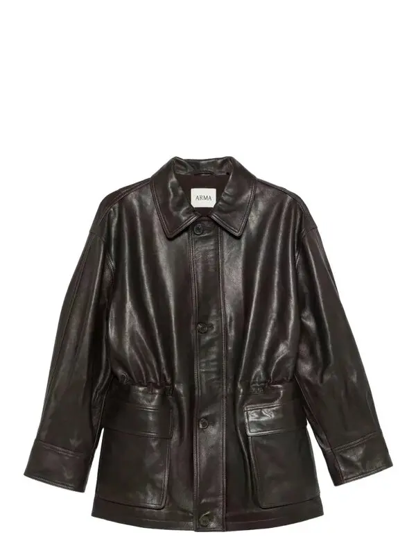 ARMA Drawstring-fastening Leather Coat - Brown