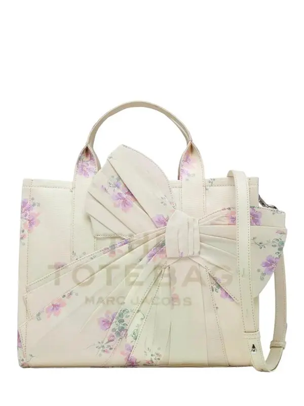 Marc Jacobs Floral Canvas Tote Bag With Bow - Neutrals