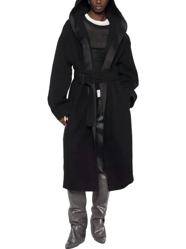 Rick Owens Belted Hooded Coat - Black
