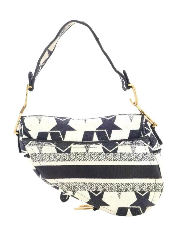 Dior Logo Embroidered Canvas Medium Shoulder Bag - Blue