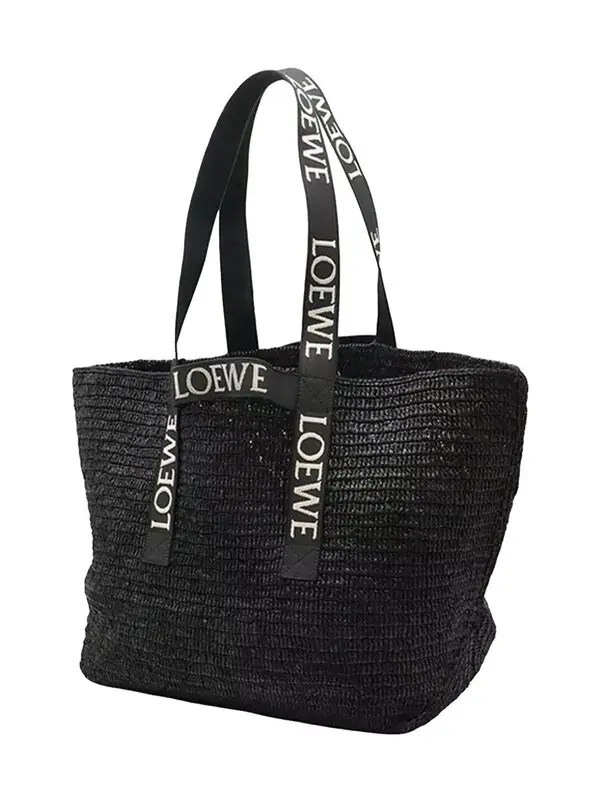 Loewe 2023-2026 Raffia Fold Shopper Tote Bag - Black