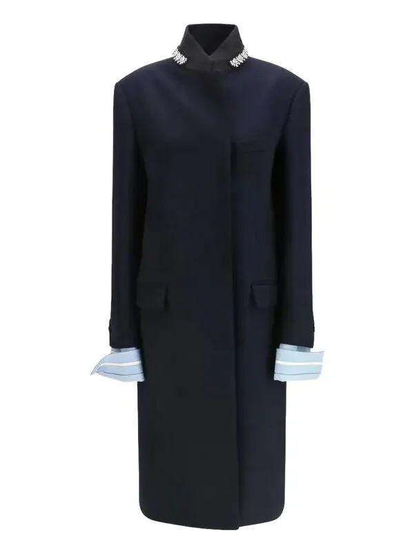Prada Single-breasted Embroidered Double Wool Coat - Blue