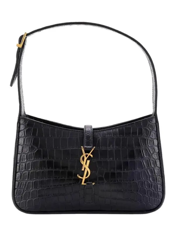 Saint Laurent Crocodile Embossed Leather Small Hobo Bag - Black