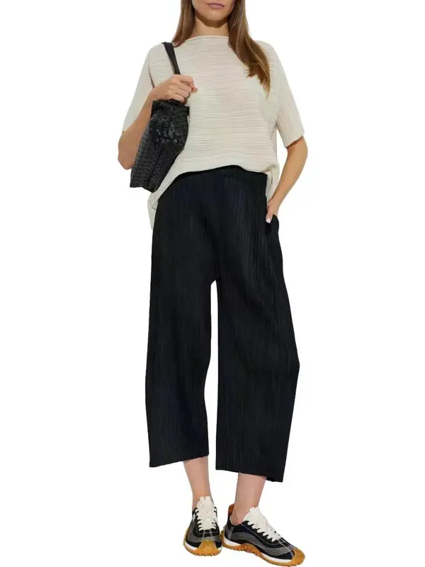Issey Miyake Pleated Boat-neck Blouse - Neutrals