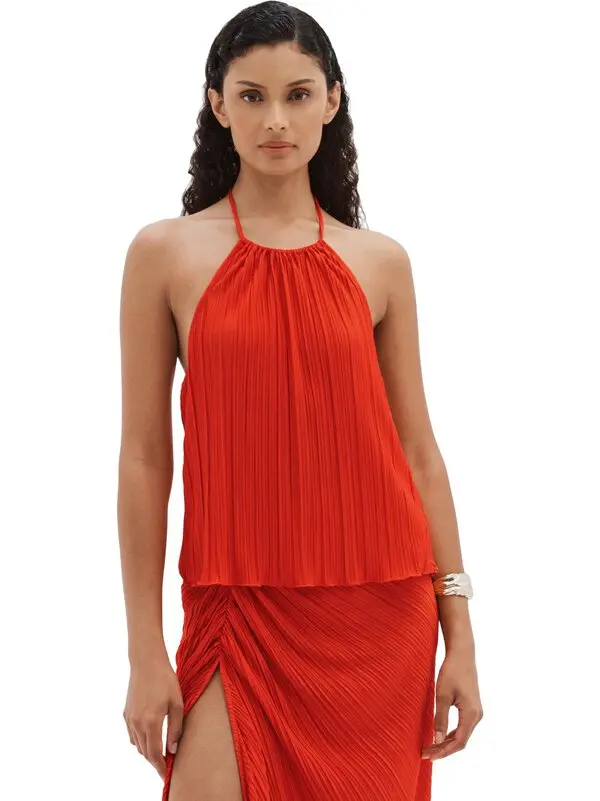 Good American Plisse Halter Top Plain - Red