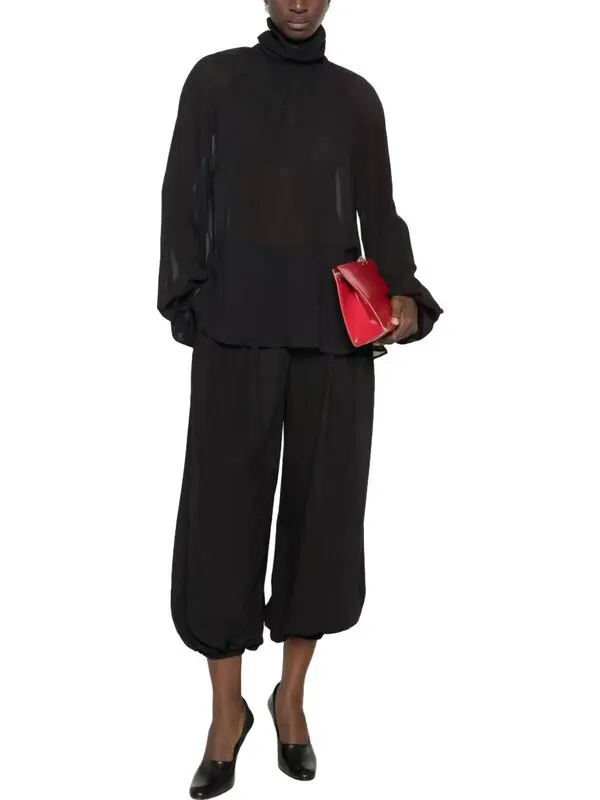 PT TORINO High-neck Sheer Blouse - Black