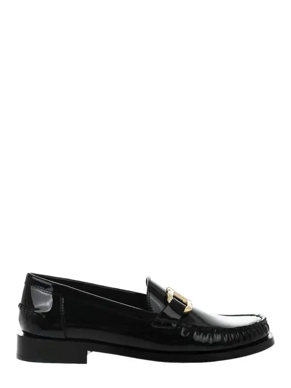 FERRAGAMO Patent Leather Loafers Maryan With Gold Gancini Detail - Black