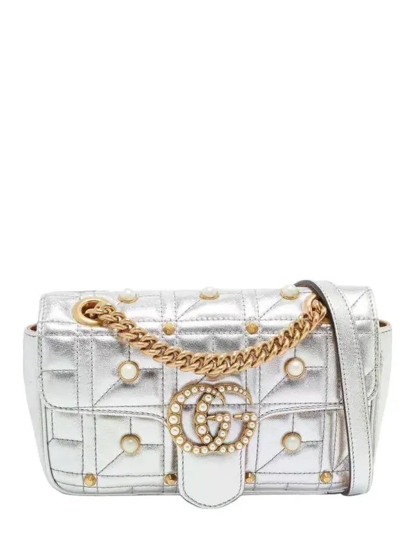 Gucci Small Gg Marmont Matelassé Shoulder Bag - Silver