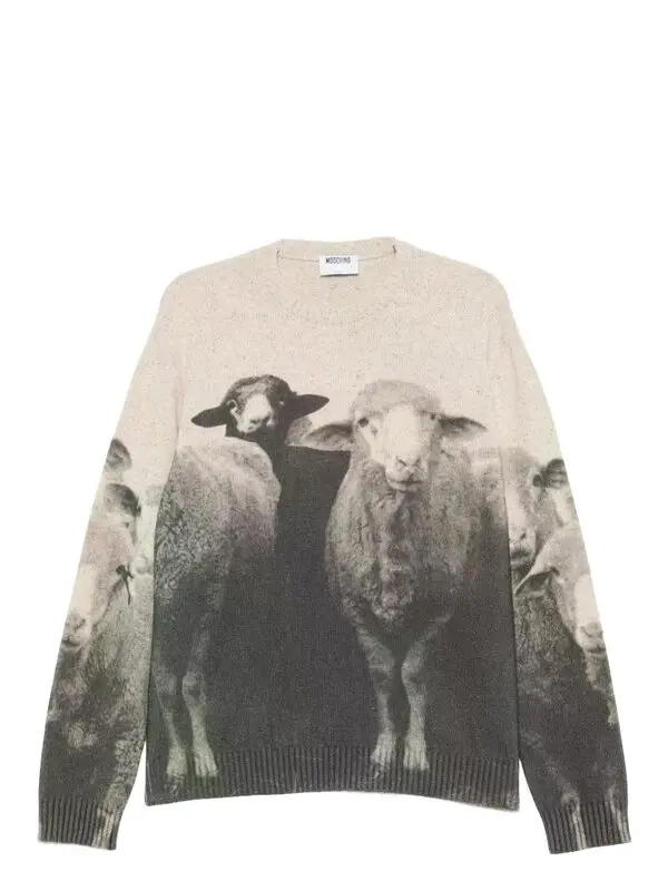 Moschino Sheep-print Crew-neck Sweater - Neutrals