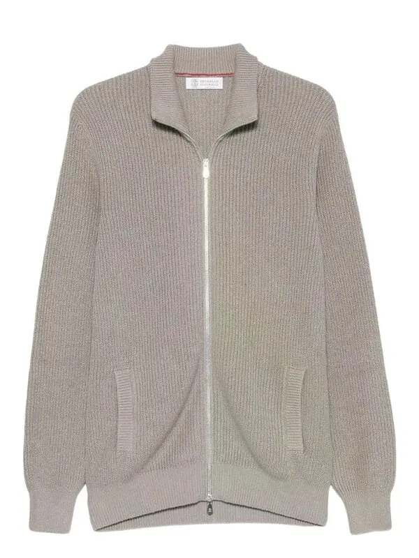Brunello Cucinelli Ribbed-knit Zip-up Cardigan - Neutrals