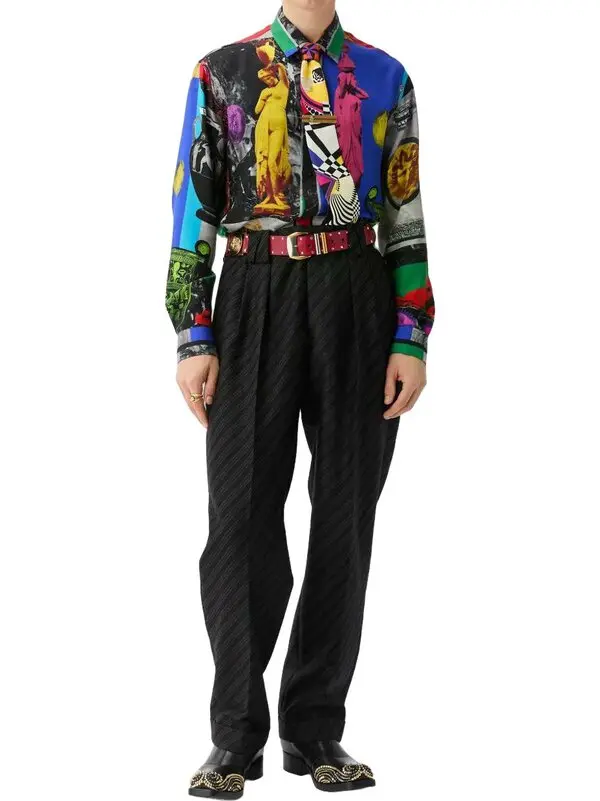 Versace Pinstripe Wool Dress Trousers - Black
