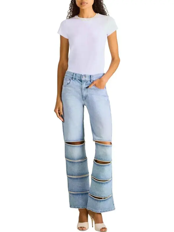 CONTESSA MILLS New Arcada Leather-trimmed Slit Jeans - Blue