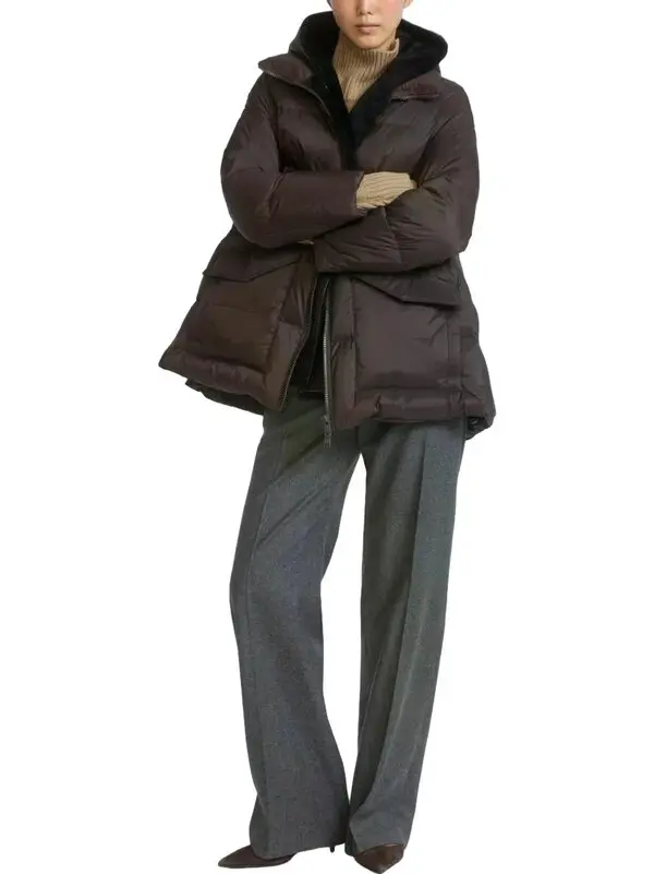 YVES SALOMON Shearling-panel Down Jacket - Brown