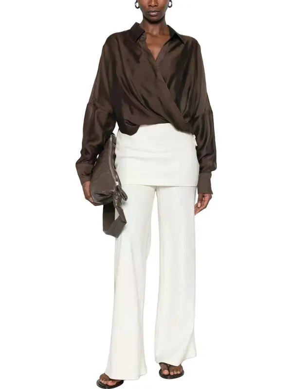 ELEH Wrap-front Long-sleeved Shirt - Brown