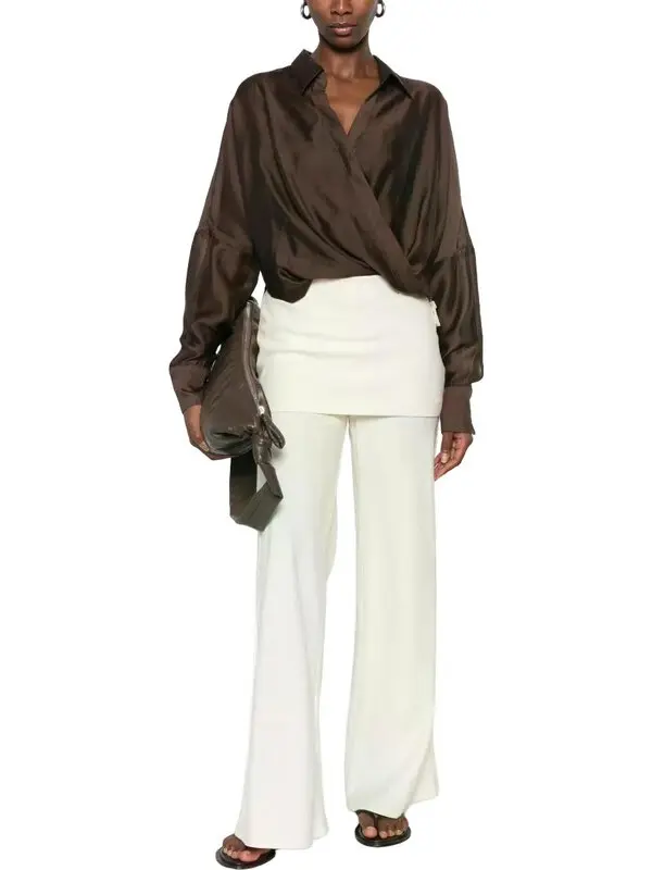 ELEH Wrap-front Long-sleeved Shirt - Brown