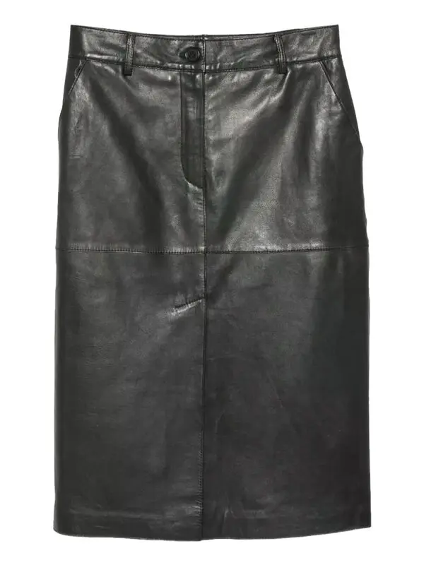P.a.r.o.s.h Panelled Leather Midi Skirt - Black