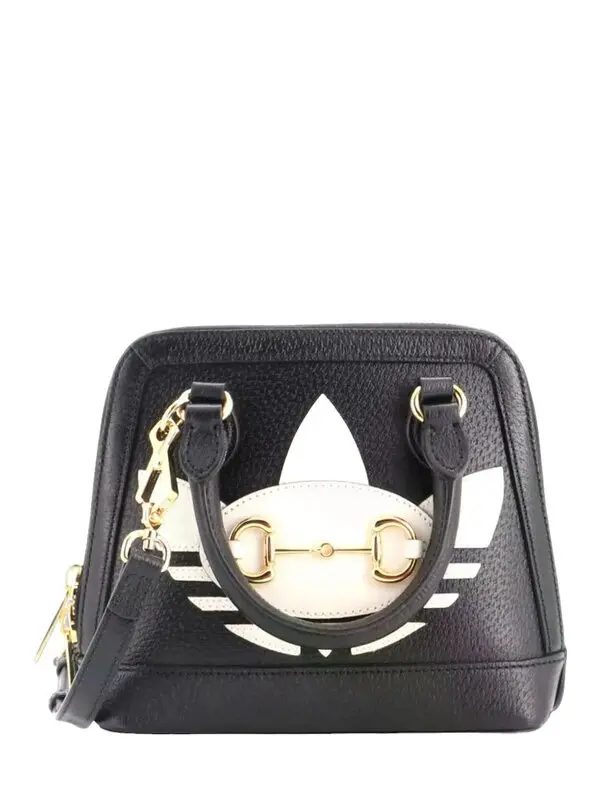 Gucci X Adidas Horsebit 1955 Top Handle Bag Leather With Applique Mini Satchel - Black