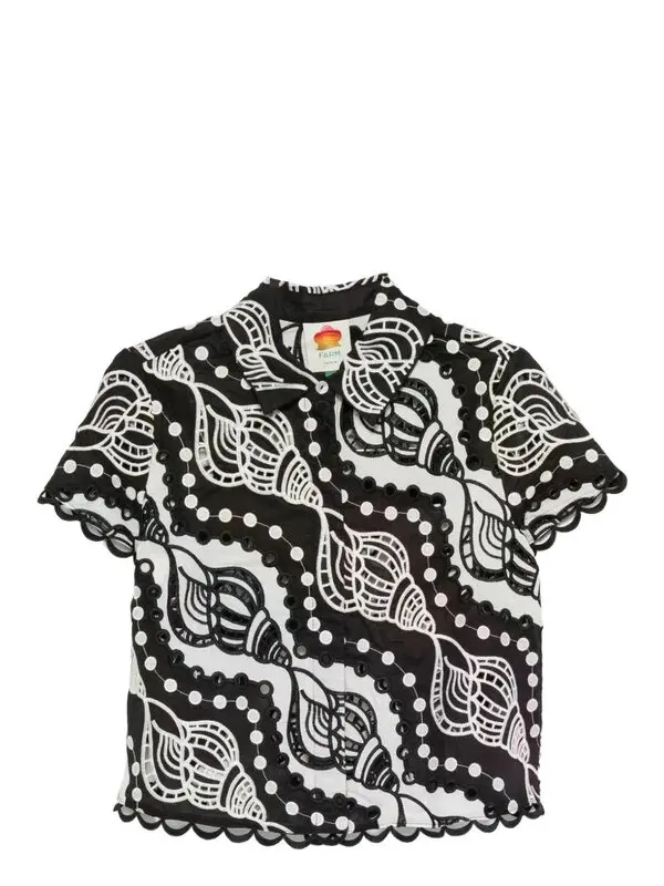Farm Rio Shell-embroidered Eyelet Shirt - Black