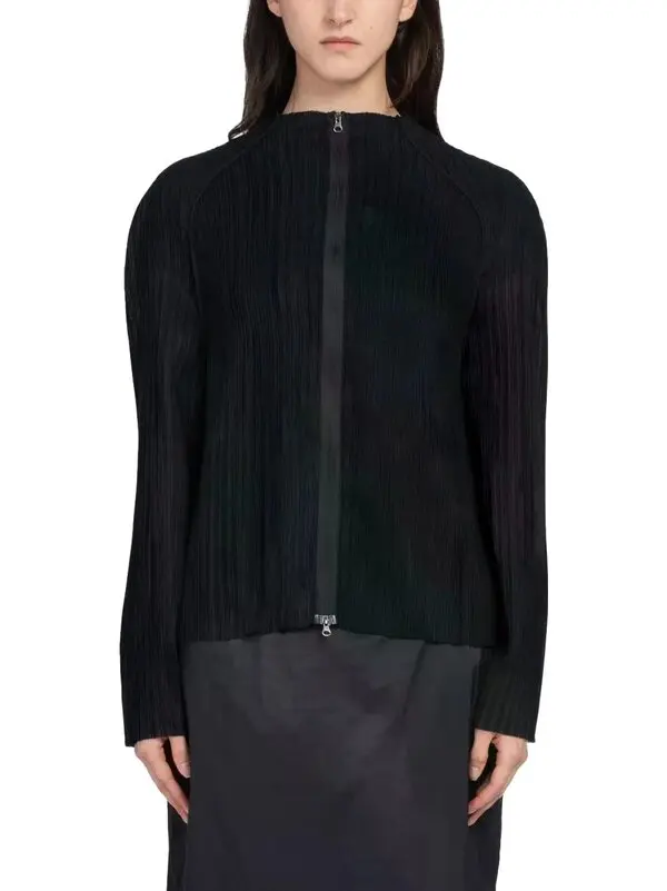 AMOMENTO Pleated Zip-up Cardigan - Black