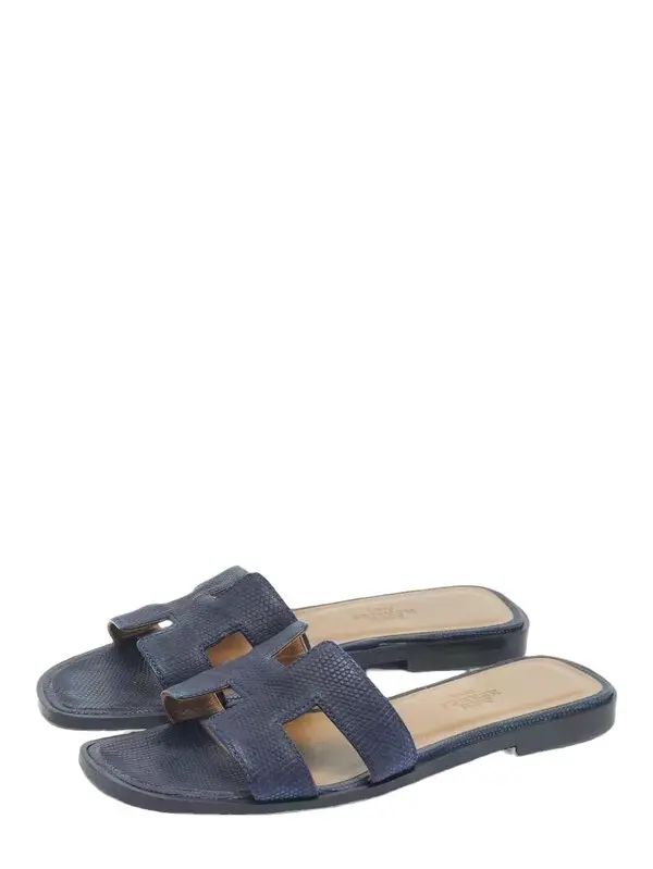 Hermès Oran Flat Leather Sandals - Blue
