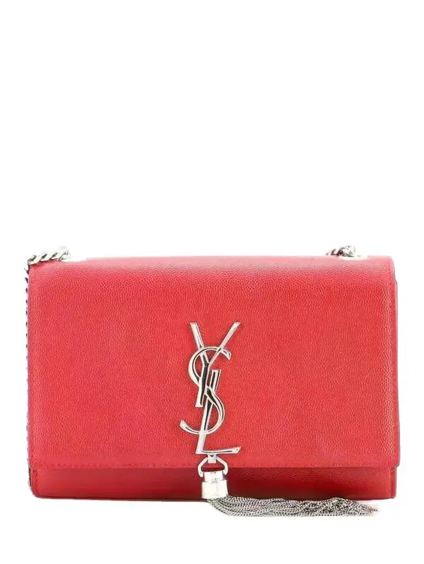 Saint Laurent Classic Monogram Tassel Grainy Leather Small Crossbody Bag - Red