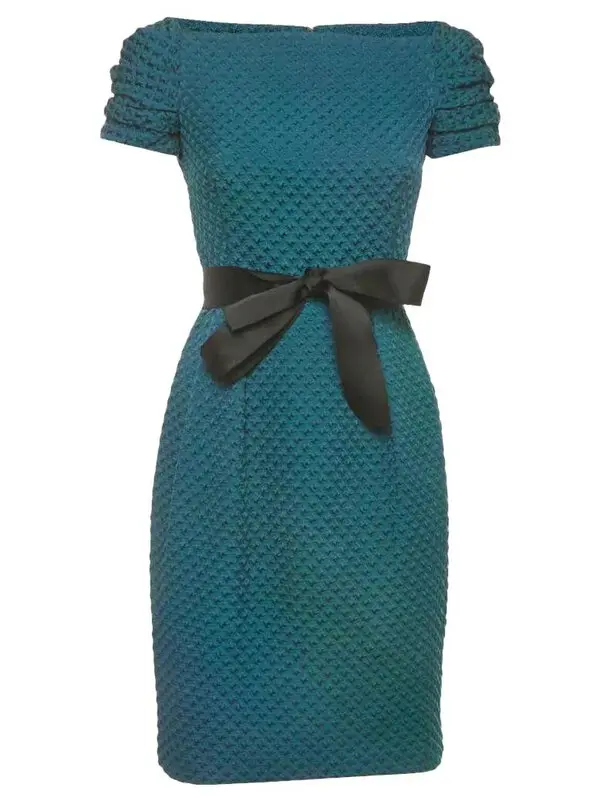 Carolina Herrera Midi Jacquard Bateau Neck Dress - Blue