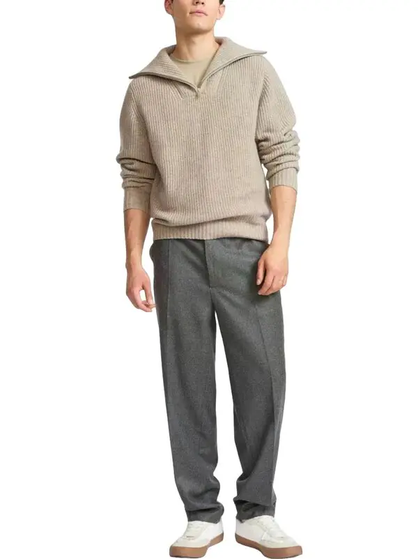 YVES SALOMON Zip-front Ribbed-knit Sweater - Neutrals