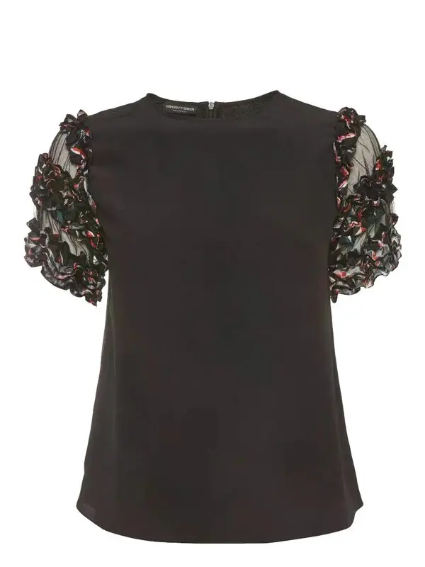 Emporio Armani Ruffle-trim Silk Blouse - Black