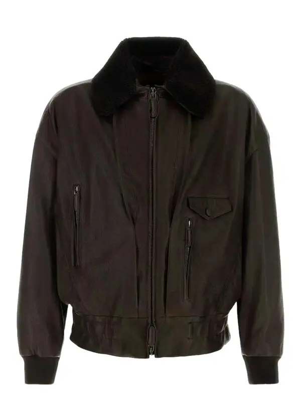 Giorgio Armani Shearling-collar Leather Jacket - Brown