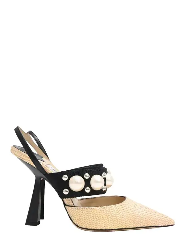 JIMMY CHOO Breslin 100 Pearl-embellished Pumps - Neutrals