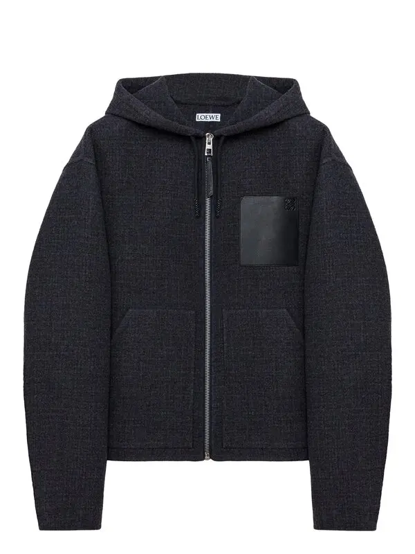 Loewe Wool-silk Tweed Hooded Jacket - Navy