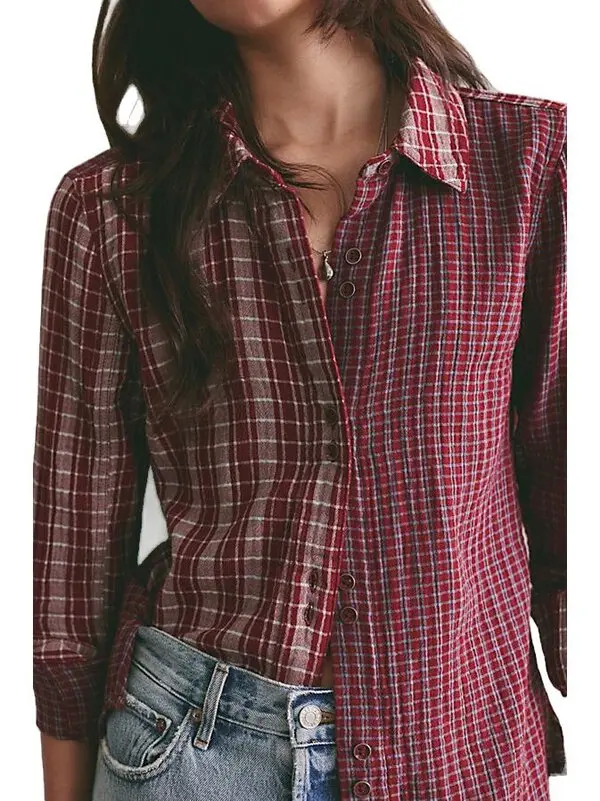 We The Free Benny Slim Plaid Button-down At - Rust Red Combo