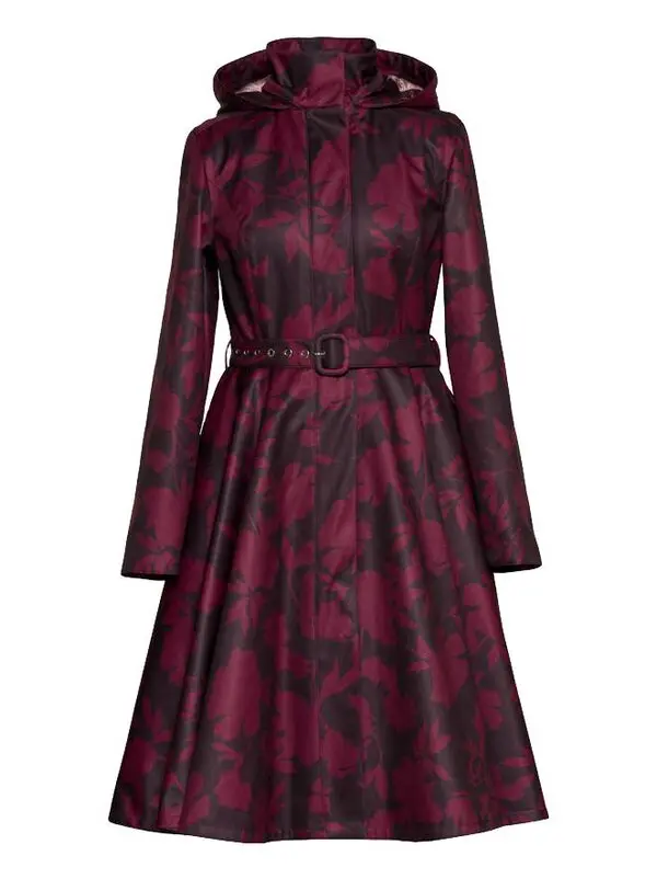 RAINSISTERS Winter Peony Velvet Coat With Full Circle Skirt - Red
