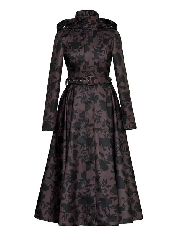 RAINSISTERS Winter Brocade Dusk Floral Winter Coat - Brown