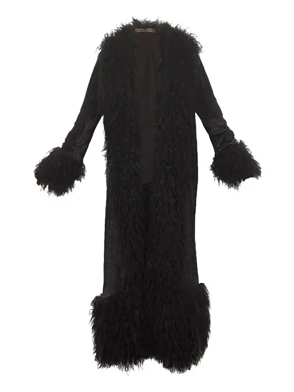 JENNAFER GRACE Baroque Velvet Faux Fur Jacket - Black