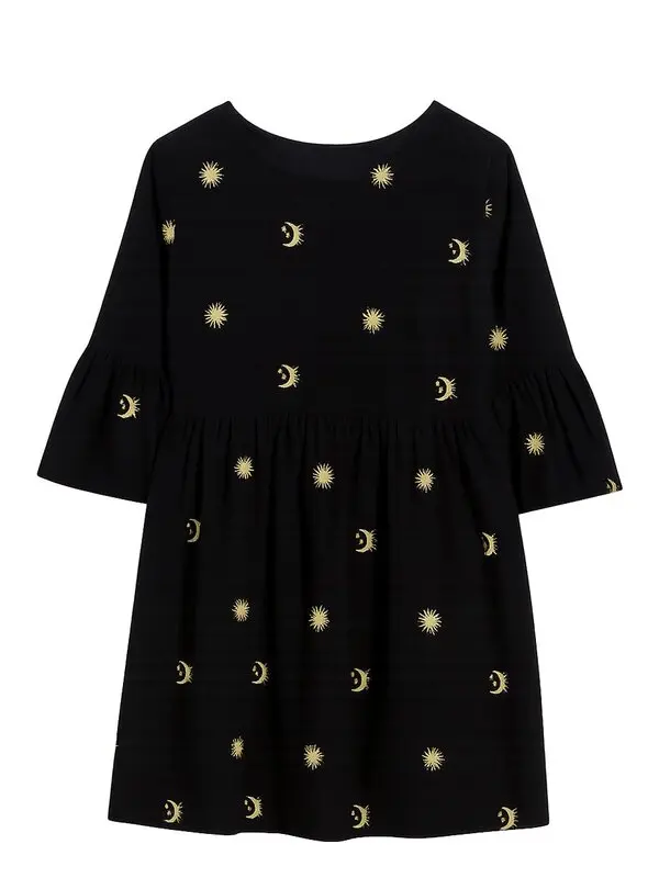 YUMI Cosmic Embroidery Cord Tunic Dress - Black