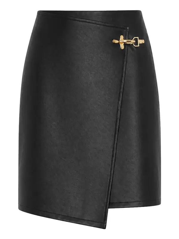 YUMI Faux Leather Wrap Mini Skirt - Black
