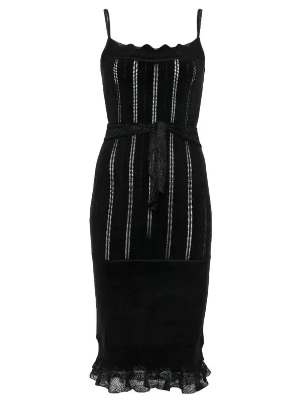 John Galliano 2000s Lace-trim Belted Midi Dress - Black